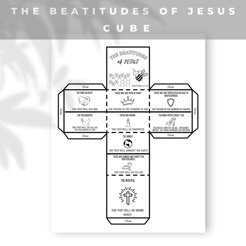 The Beatitudes of Jesus Coloring Cube, Bible Verse Sunday School ...