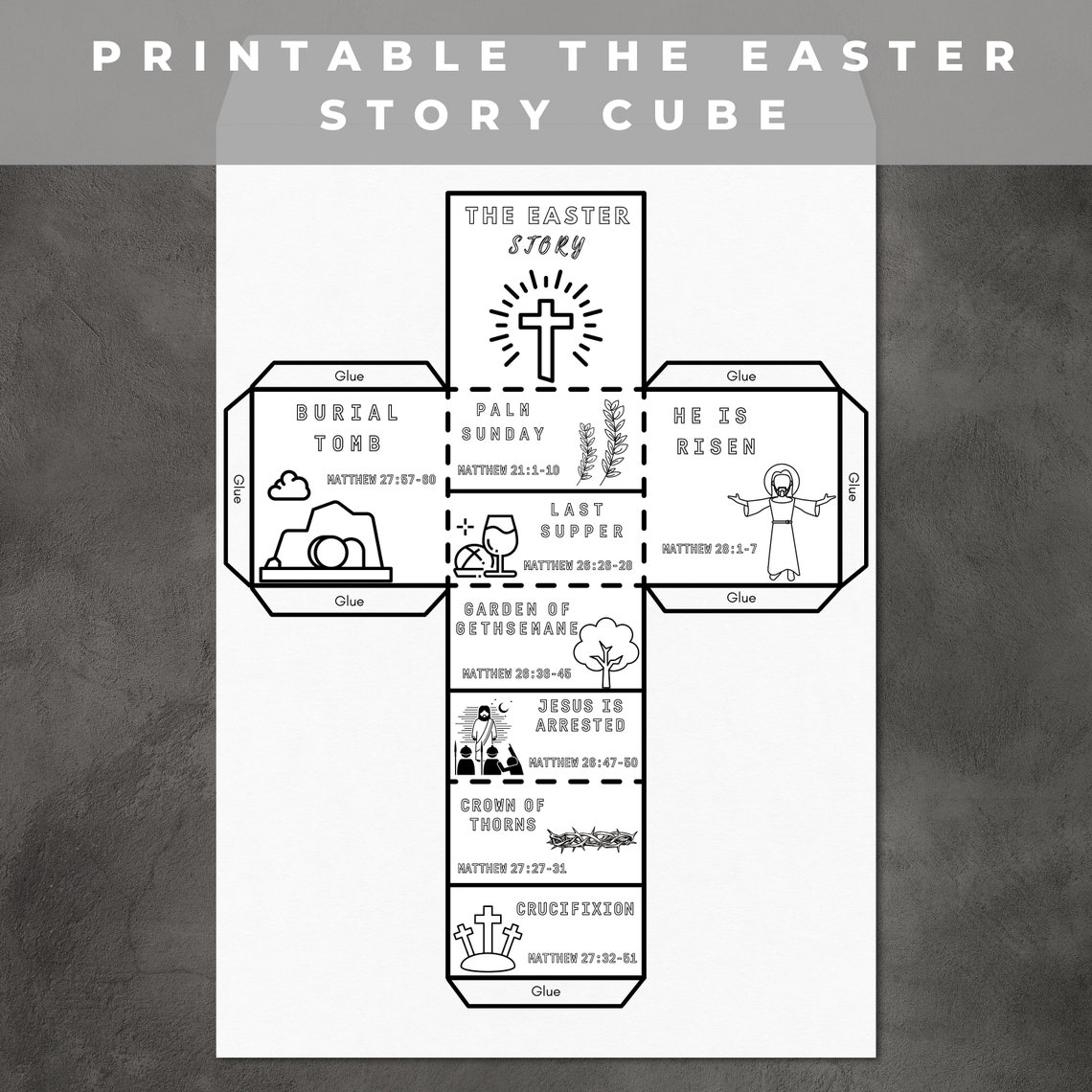 Easter Story Coloring Cube, Printable Bible Verse Activity, Easter ...