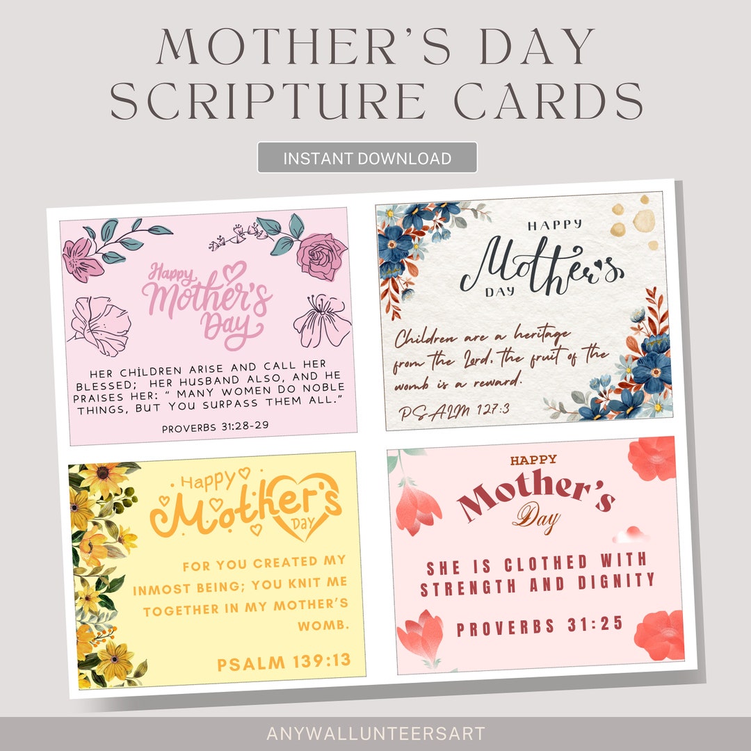 Mother's Day Scripture Cards Set of 4, Printable Mother's Day Craft ...