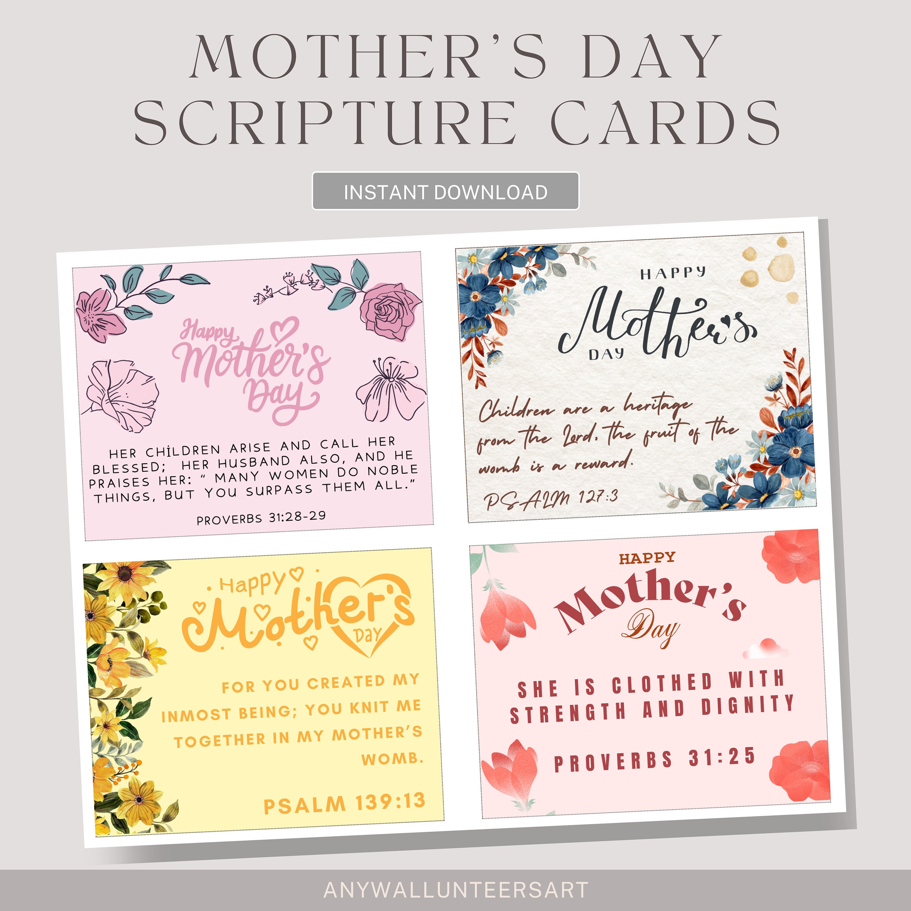Mother's Day Scripture Cards Set of 4, Printable Mother's Day Craft ...