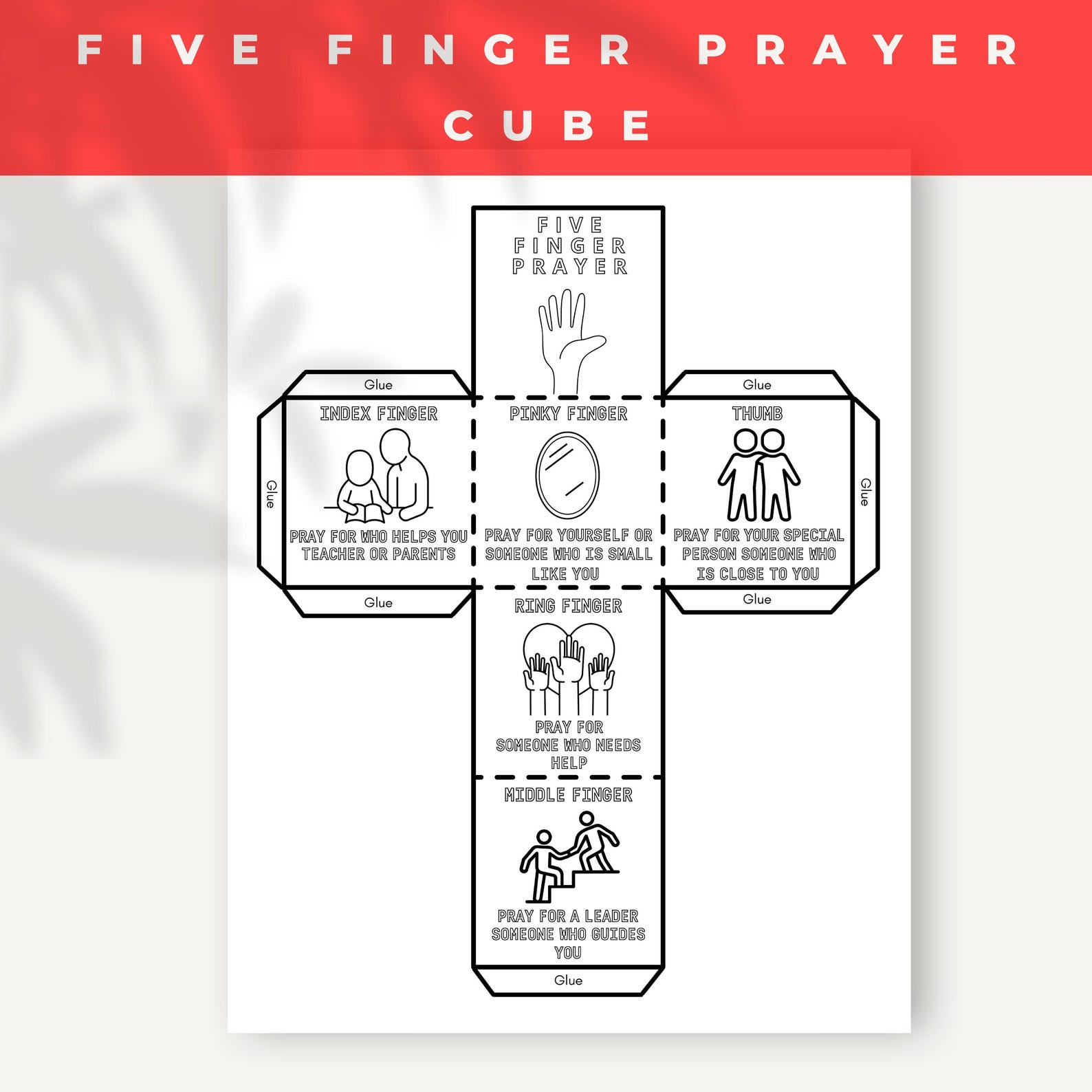 Five Finger Prayer Coloring Cube,printable Christian Craft,religious ...