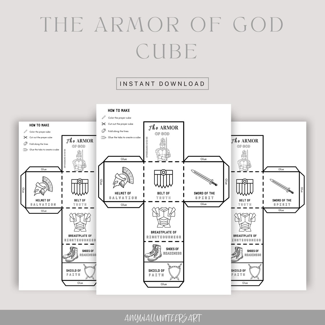 Printable Armor of God Cube for Kids, Bible Coloring Page Learning ...