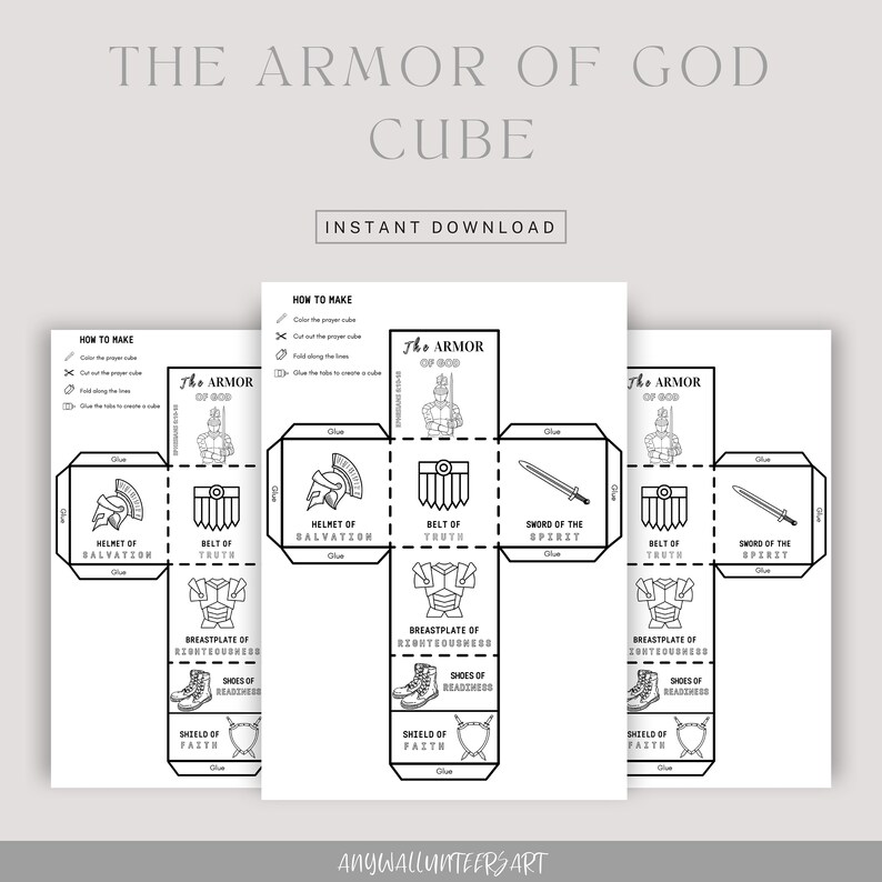 Printable Armor of God Cube for Kids, Bible Coloring Page Learning ...