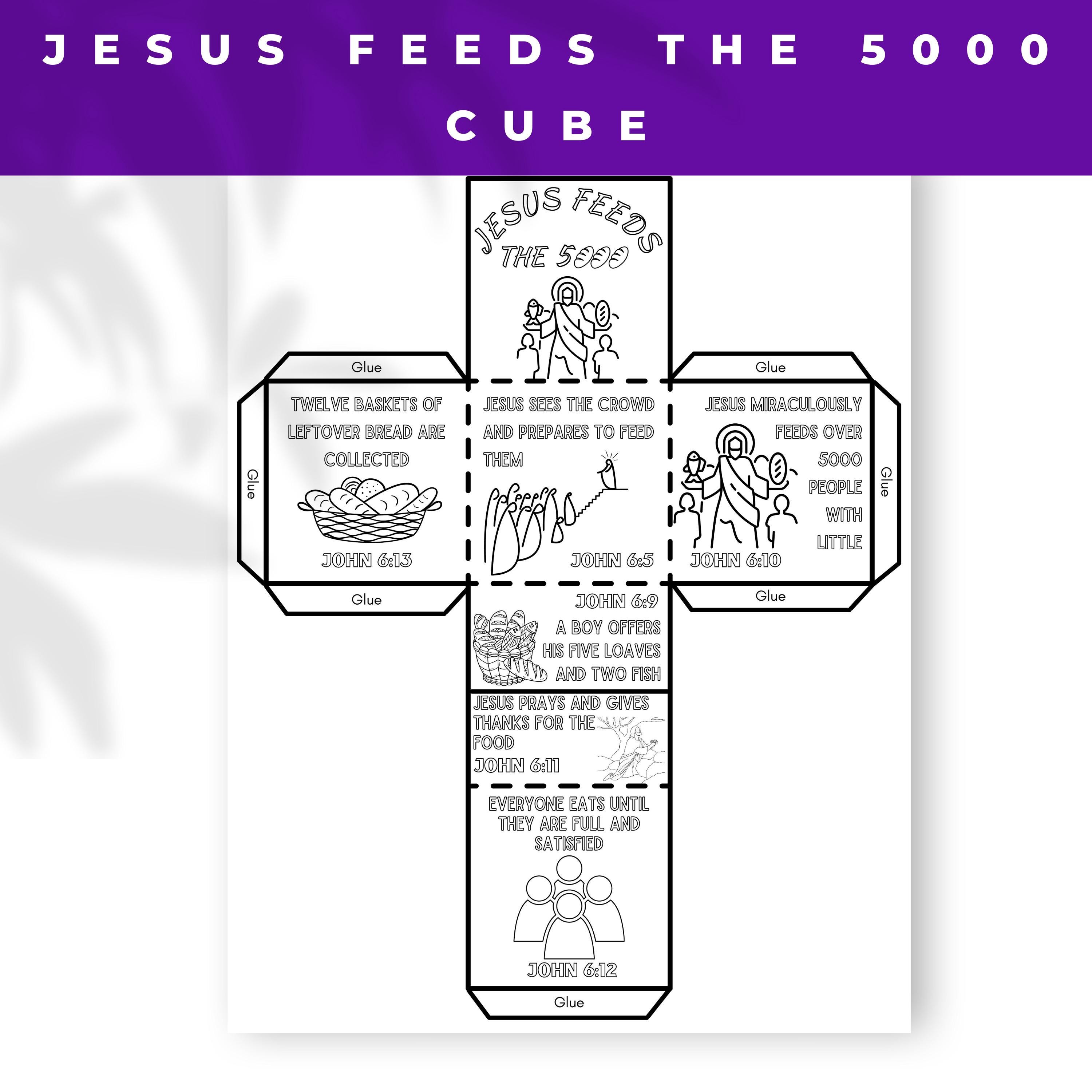 Jesus Feeds the 5000 Colloring Cube ,bible Coloring Page Learning Sheet ...