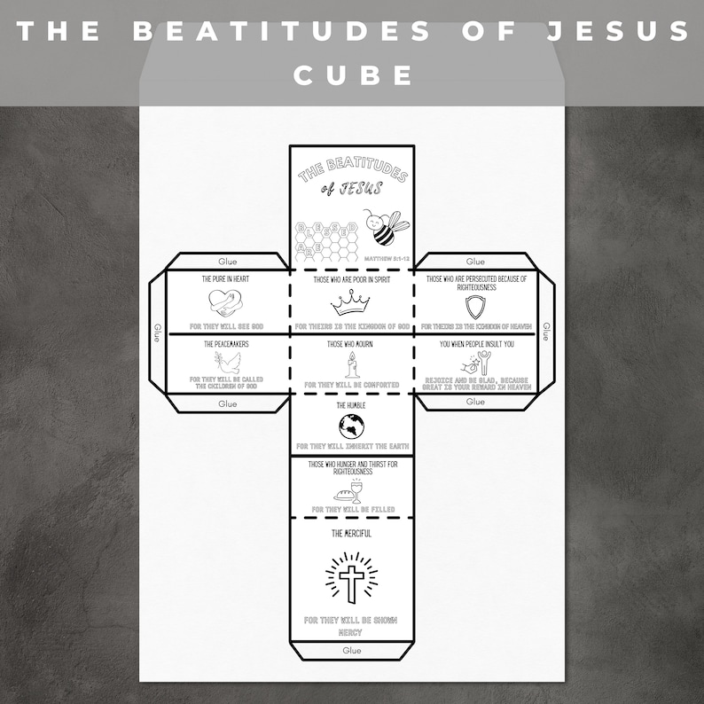 The Beatitudes of Jesus Coloring Cube, Bible Verse Sunday School ...