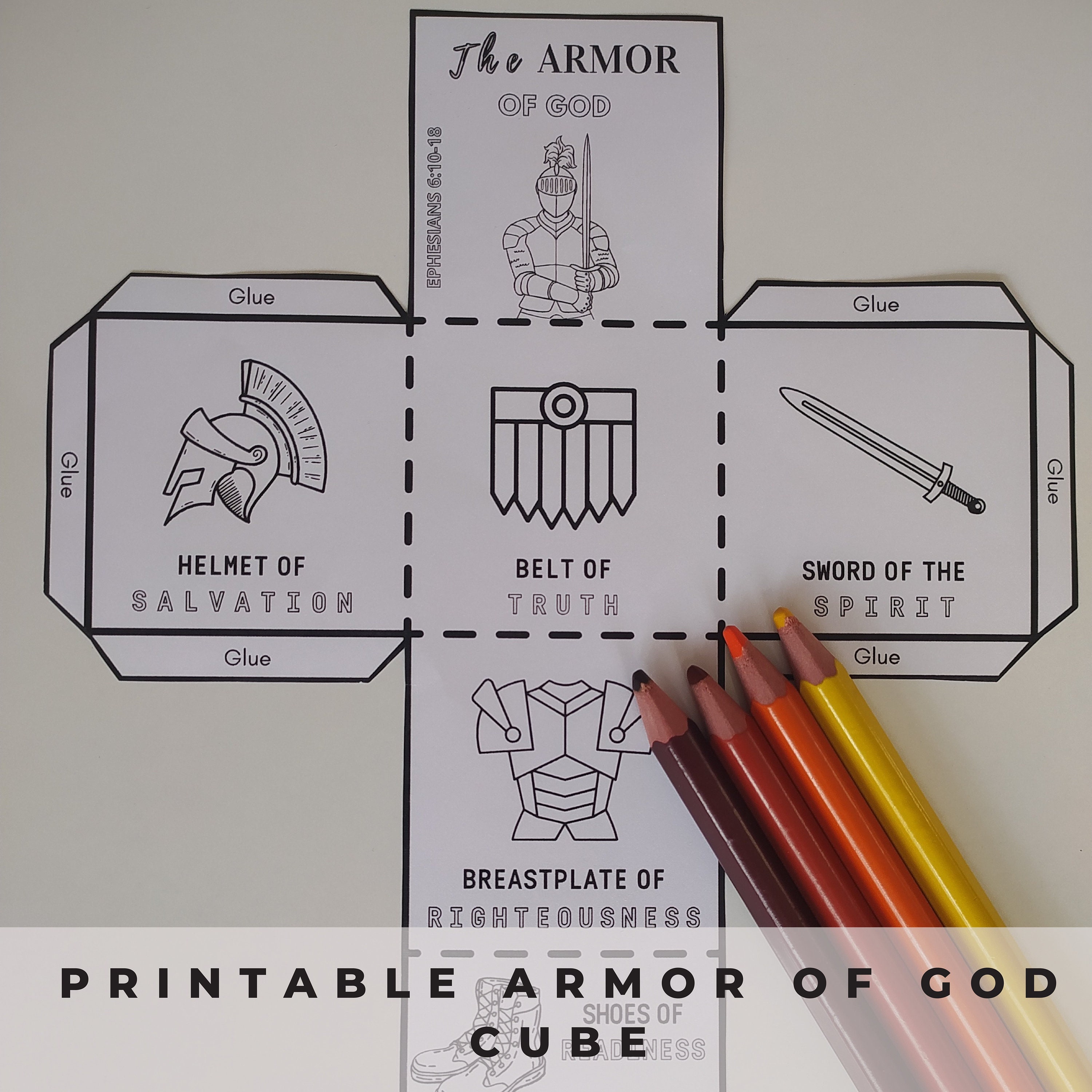 Printable Armor of God Cube for Kids, Bible Coloring Page Learning ...