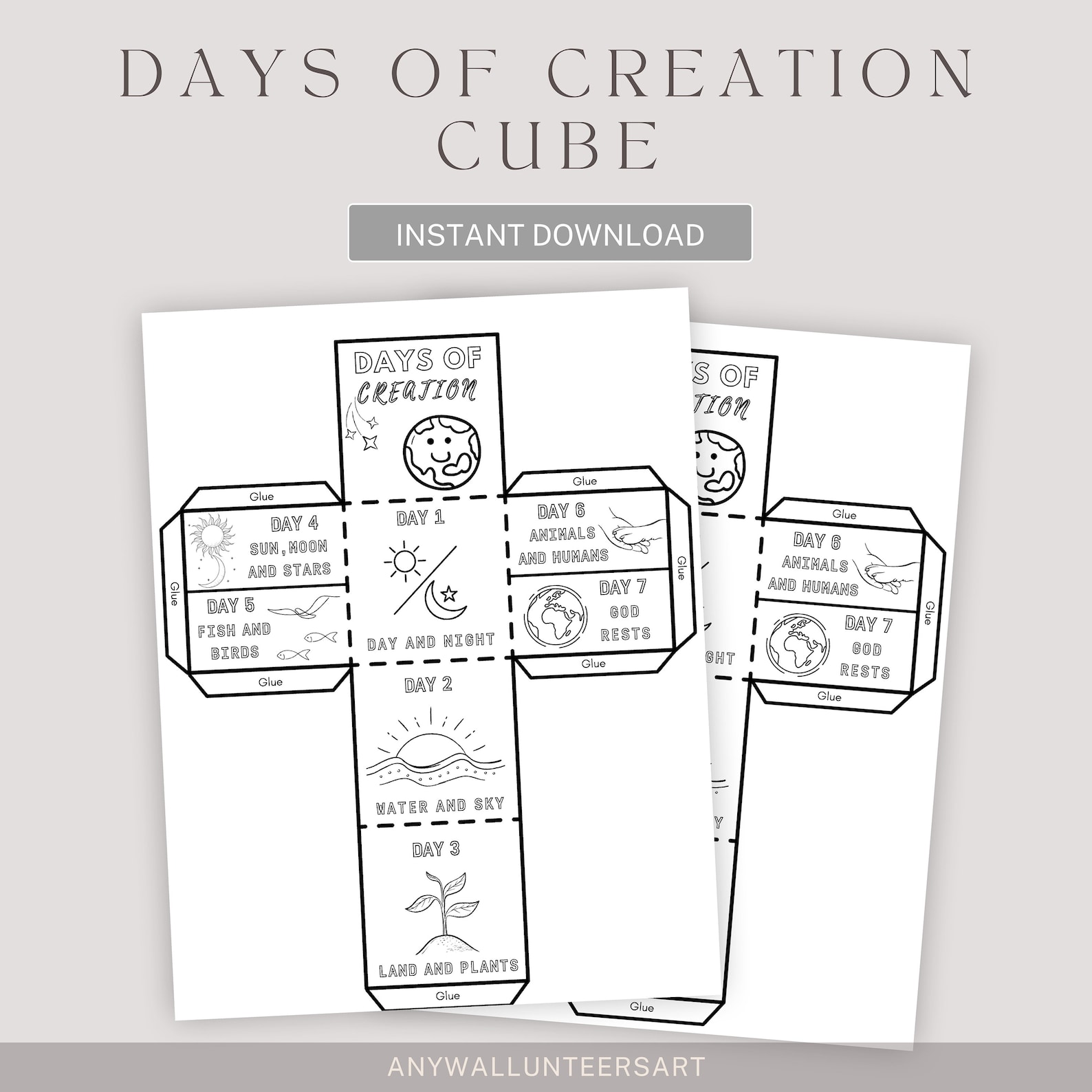Days of Creation Coloring Cube, Printable Bible Activity, Coloring ...