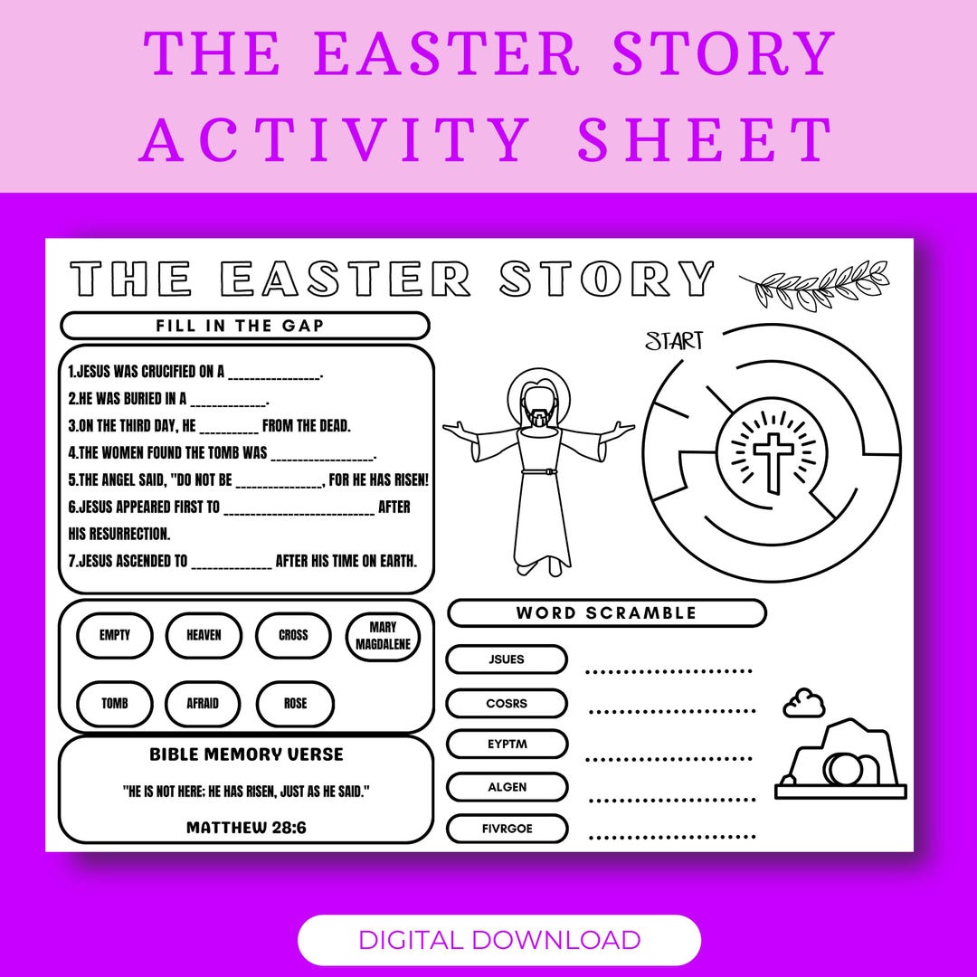 The Easter Story Activity Sheet, Bible Verse Sunday School Activity ...