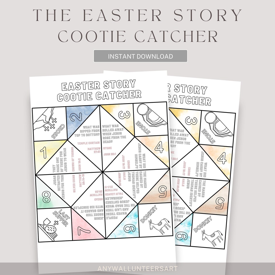 The Easter Story Cootie Catcher, Printable Sunday School Bible Activity ...