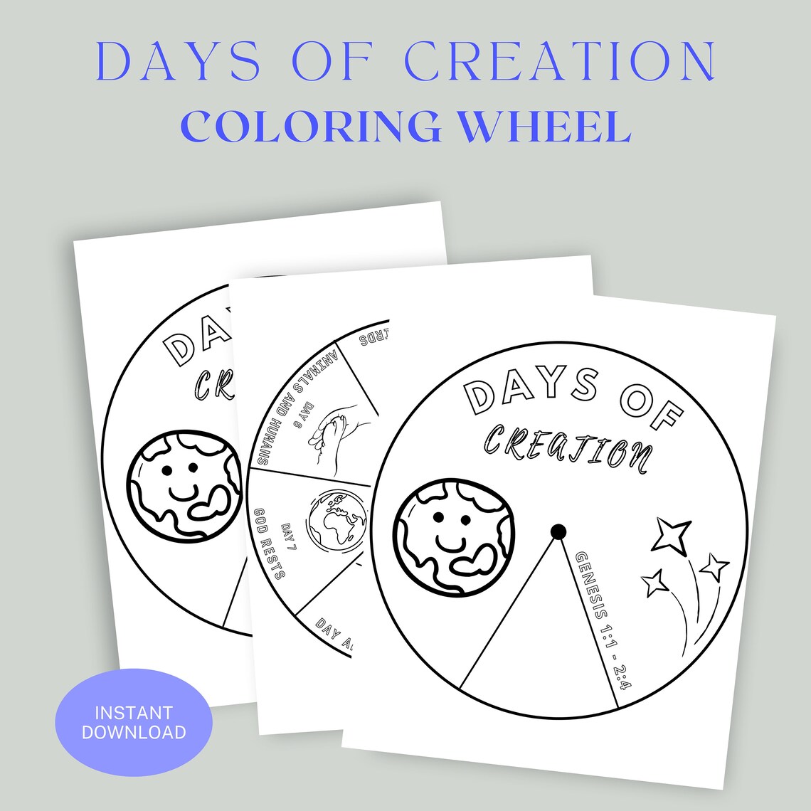 Days of Creation Coloring Wheel, Printable Bible Activity (digital ...