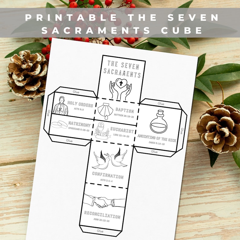 The Seven Sacraments Cube, Bible Coloring Page Learning Sheet ...