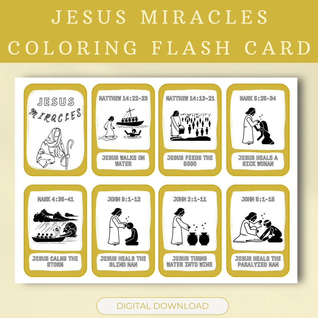 Jesus Miracles Coloring Flash Card, Printable Sunday School Lesson ...