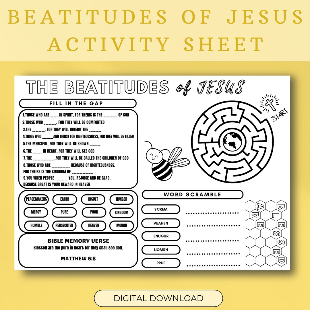 The Beatitudes of Jesus Activity Sheet,bible Story Activity Placemat ...
