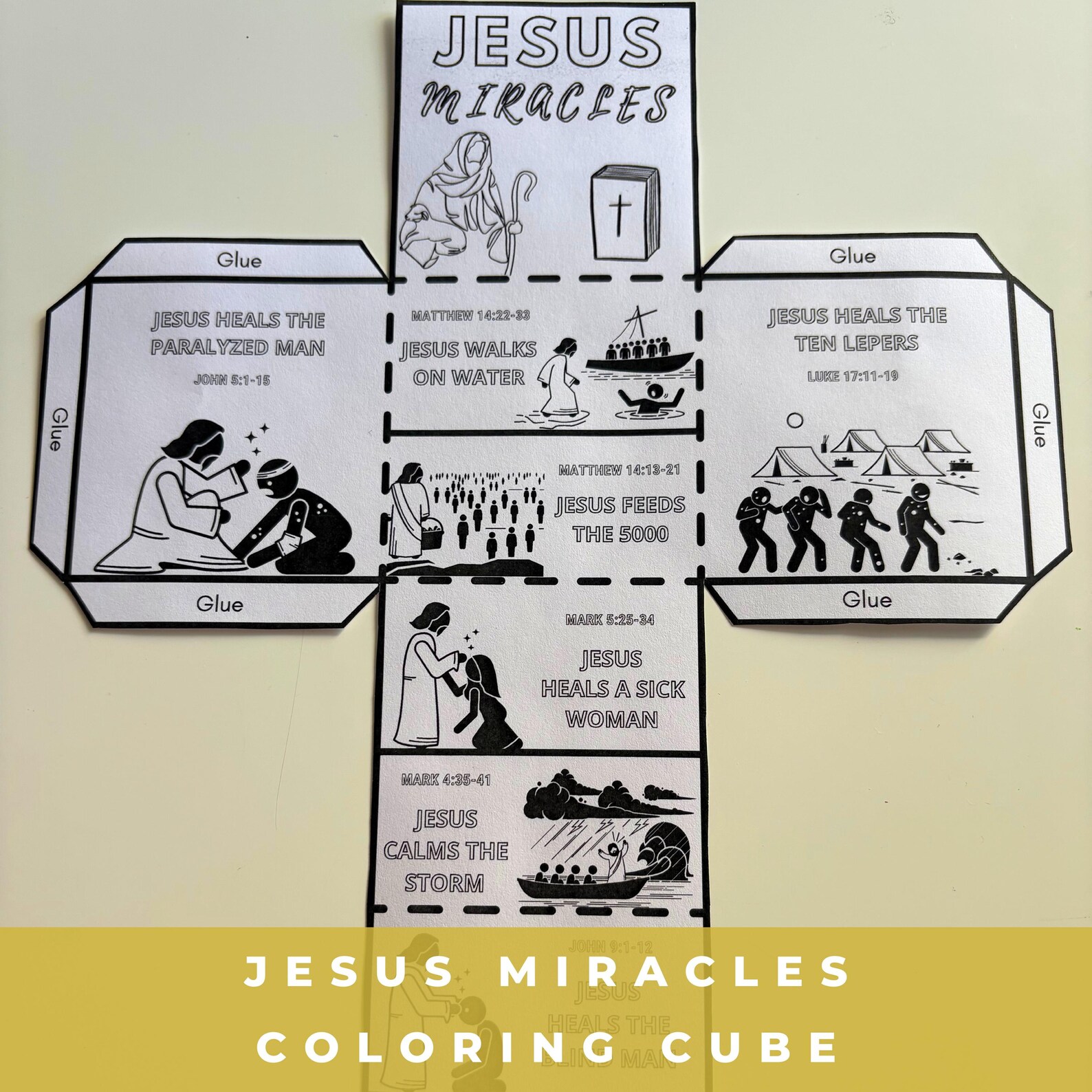 Jesus Miracles Coloring Cube, Bible Activity for Kids, Miracles of ...