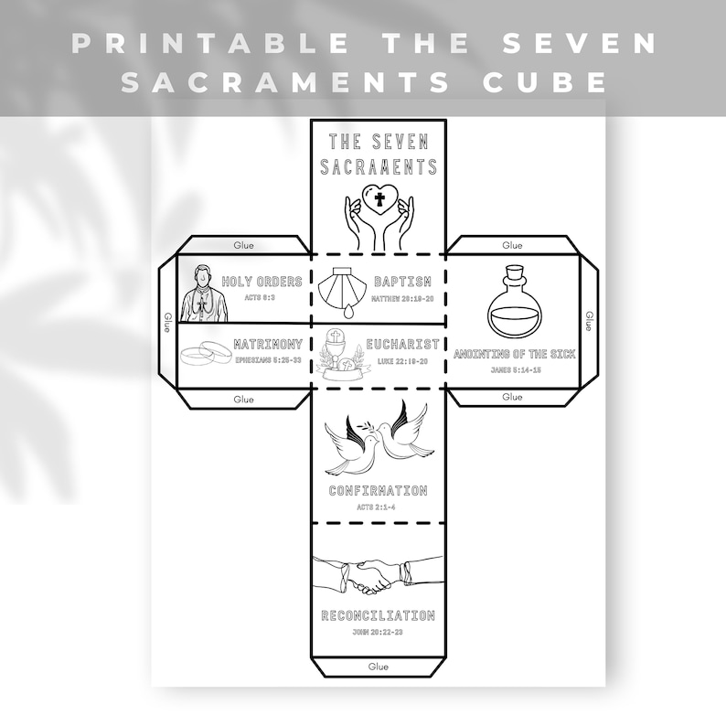 The Seven Sacraments Cube, Bible Coloring Page Learning Sheet ...