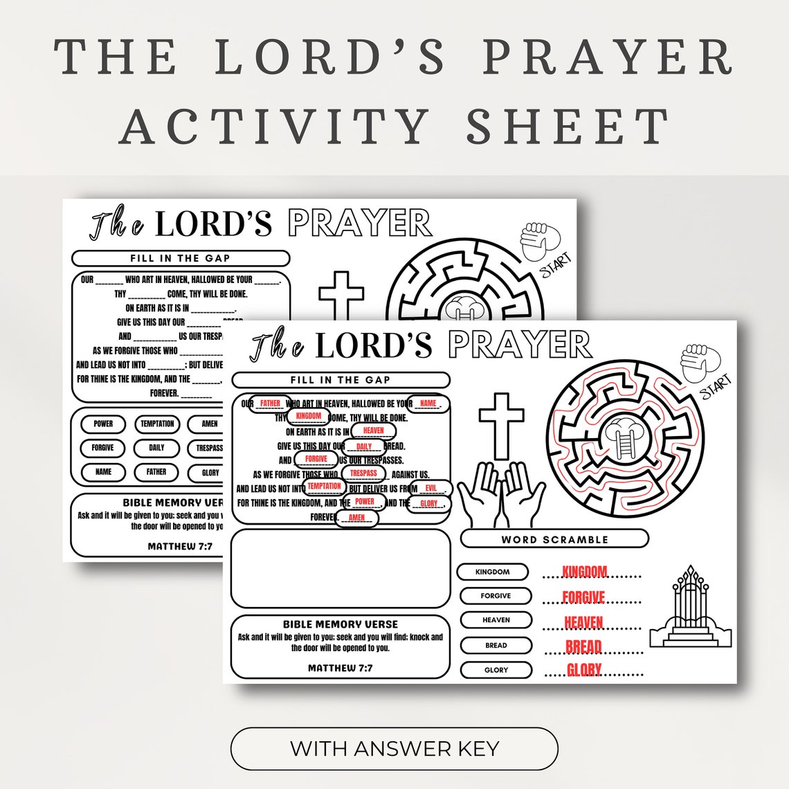 The Lord's Prayer Activity Sheet, Bible Story Activity Placemat, Bible ...