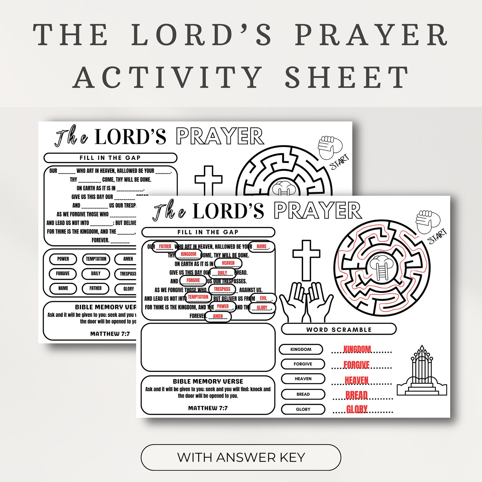 The Lord's Prayer Activity Sheet, Bible Story Activity Placemat, Bible ...