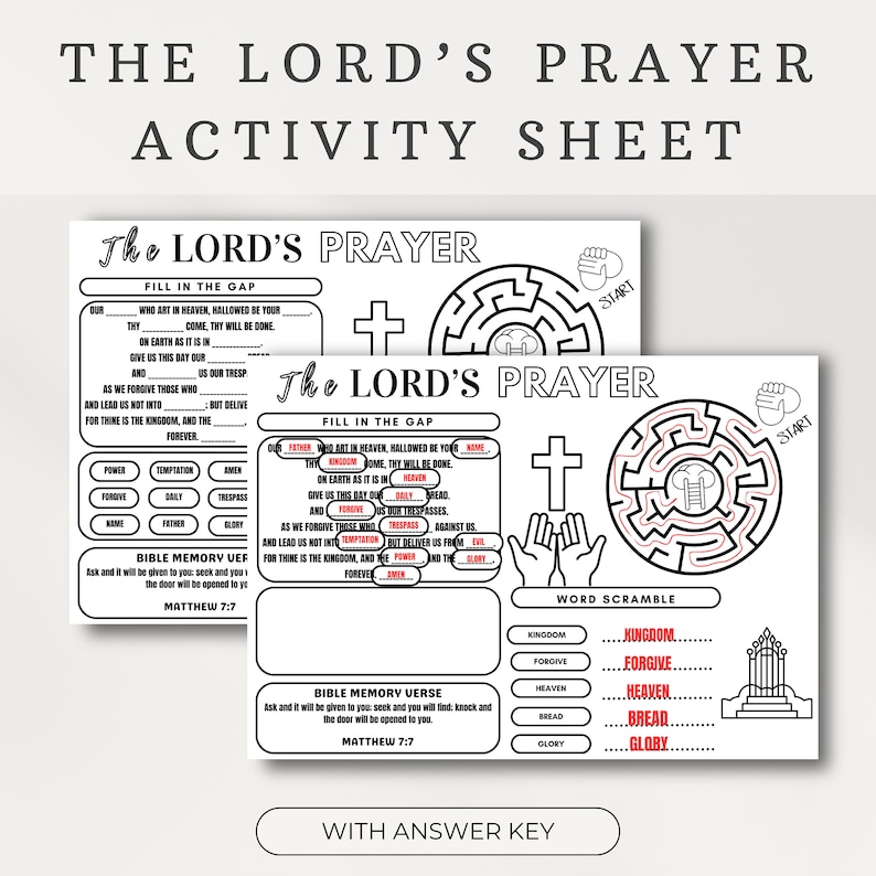 The Lord's Prayer Activity Sheet, Bible Story Activity Placemat, Bible ...