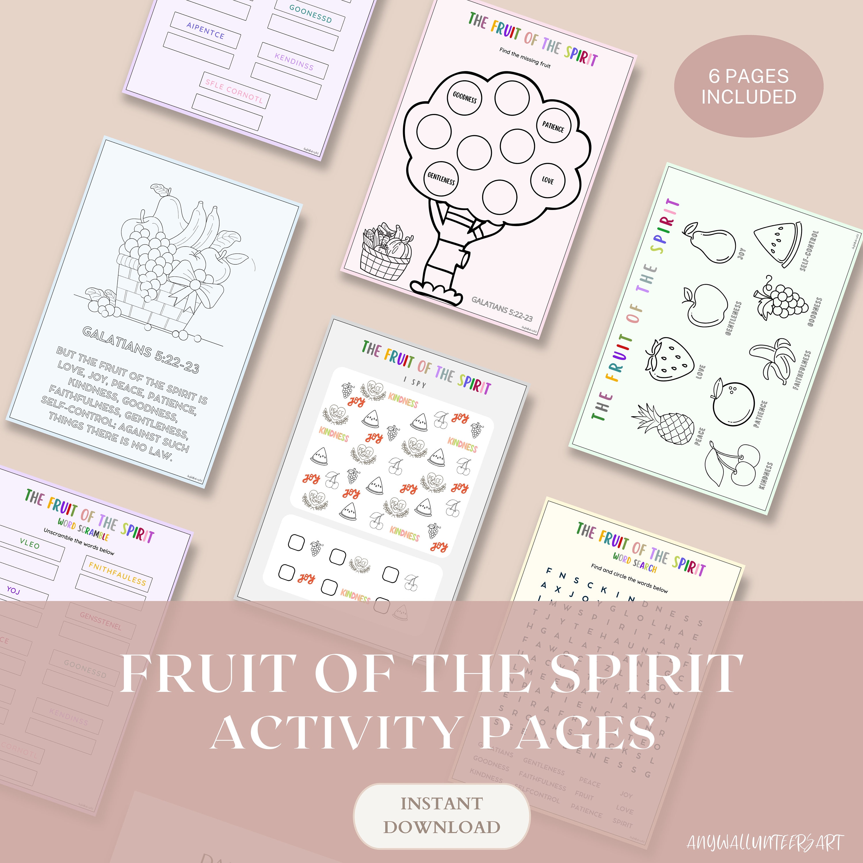 Galatians 5:22-23 Fruit of the Spirit Activity Pack for Kids, Printable ...