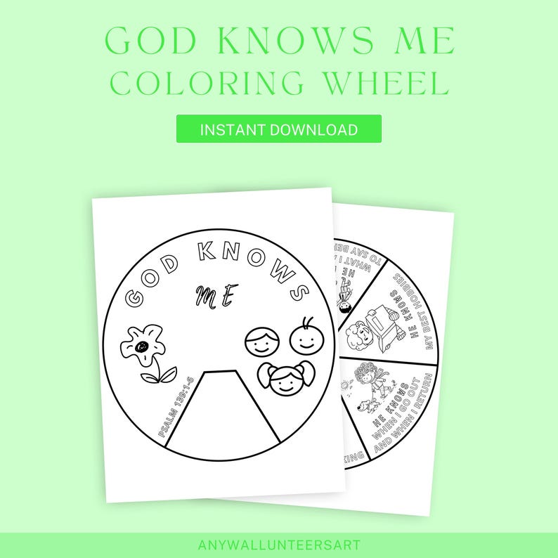 God Knows Me Coloring Wheel,sunday School Lesson Craft, Bible Scripture ...