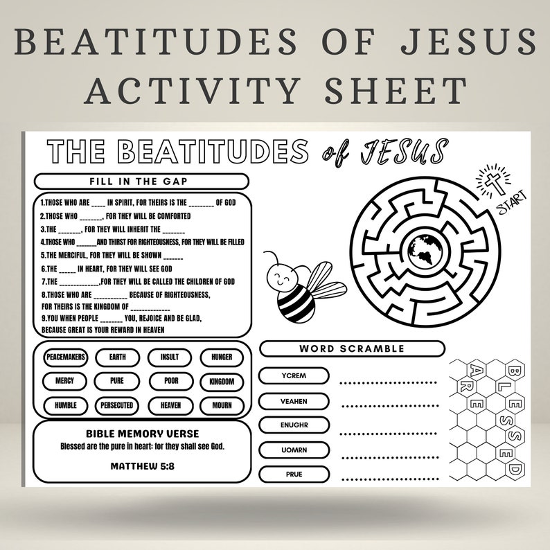 The Beatitudes of Jesus Activity Sheet,bible Story Activity Placemat ...
