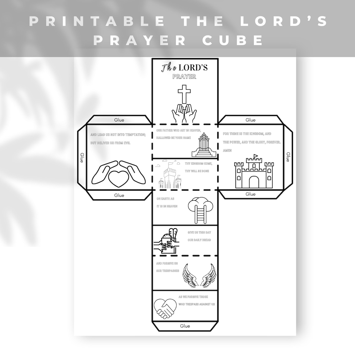Printable the Lord's Prayer Cube ,bible Coloring Page Learning Sheet ...