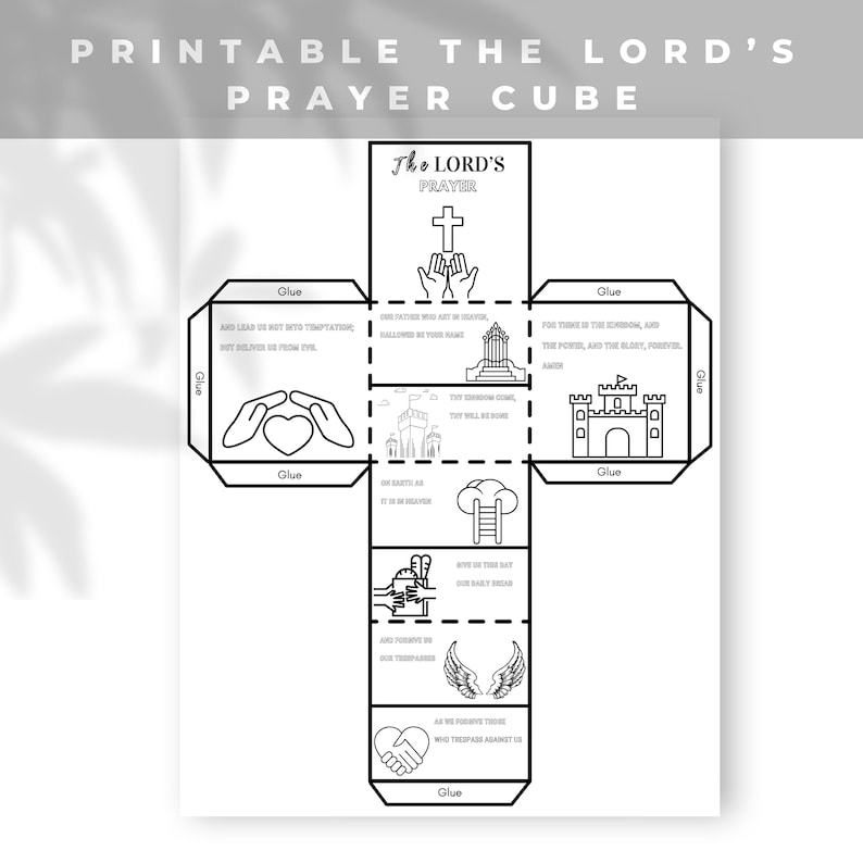 Printable the Lord's Prayer Cube ,bible Coloring Page Learning Sheet ...