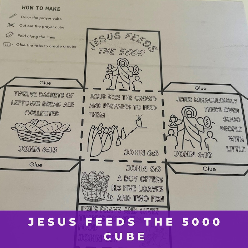 Jesus Feeds the 5000 Colloring Cube ,bible Coloring Page Learning Sheet ...