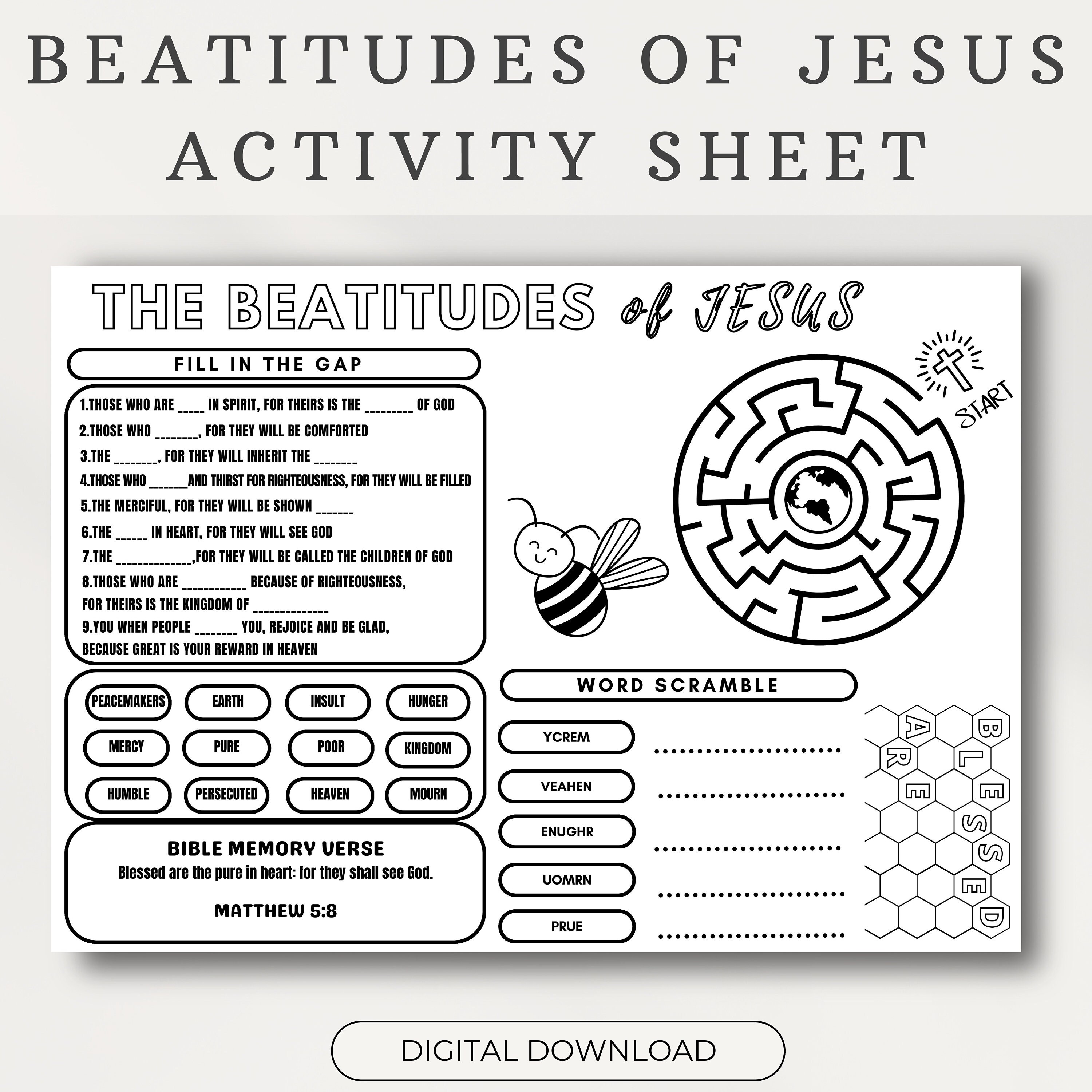 The Beatitudes of Jesus Activity Sheet,bible Story Activity Placemat ...