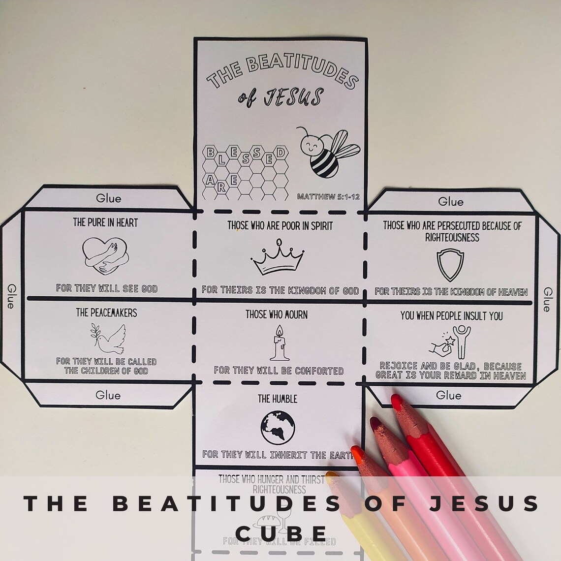 The Beatitudes of Jesus Coloring Cube, Bible Verse Sunday School ...