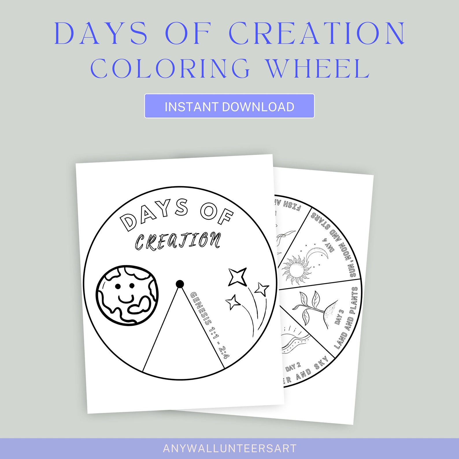 Days of Creation Coloring Wheel, Printable Bible Activity, Coloring ...