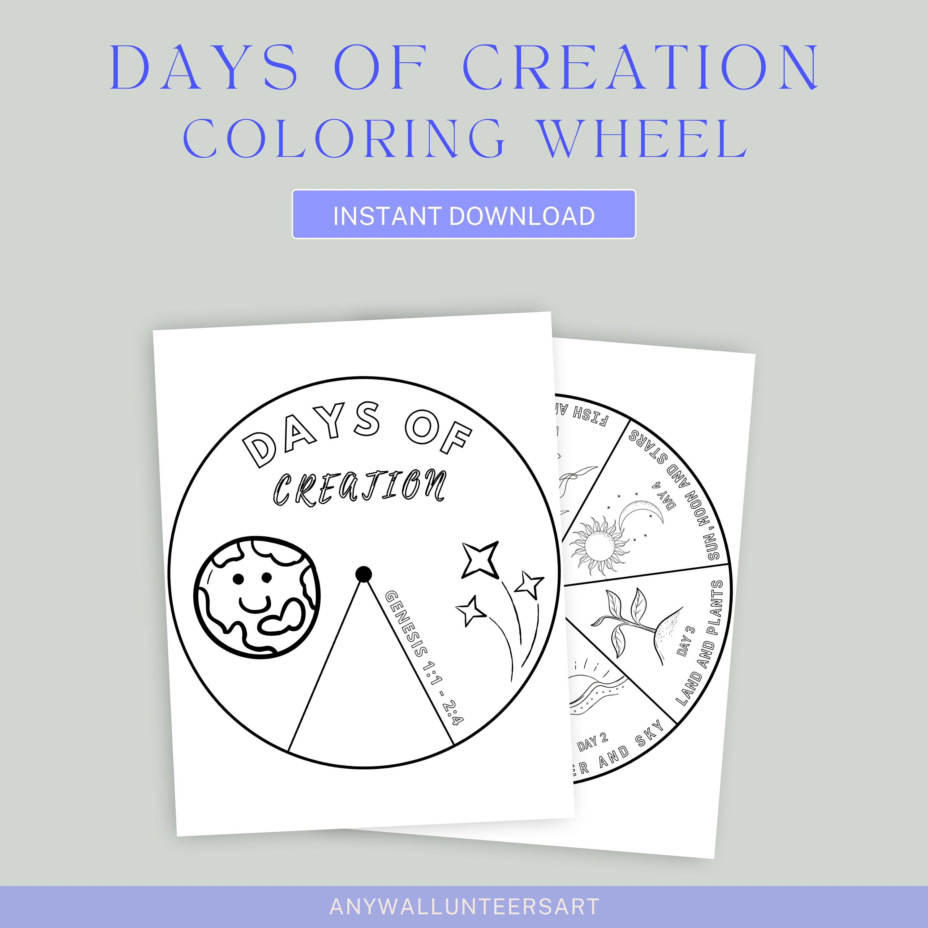Days of Creation Coloring Wheel, Printable Bible Activity (digital ...