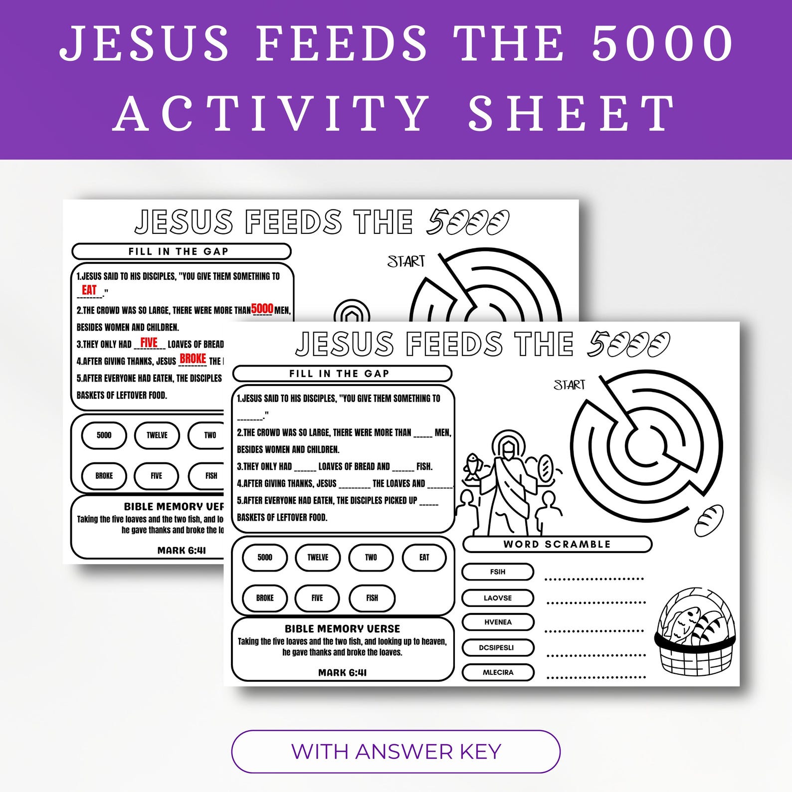 Jesus Feeds the 5000 Activity Sheet,printable Bible Story Activity ...