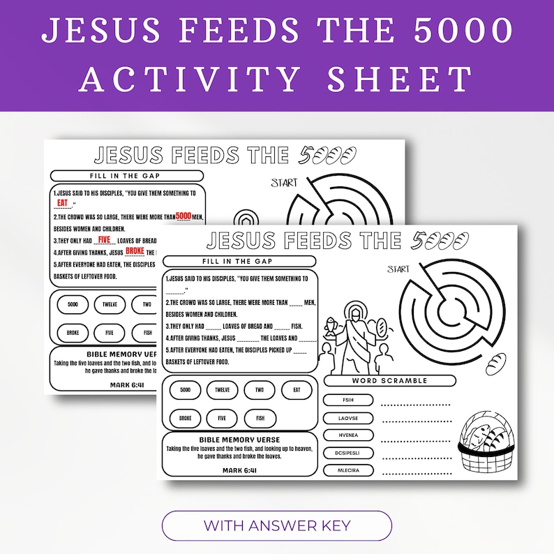 Jesus Feeds the 5000 Activity Sheet,printable Bible Story Activity ...
