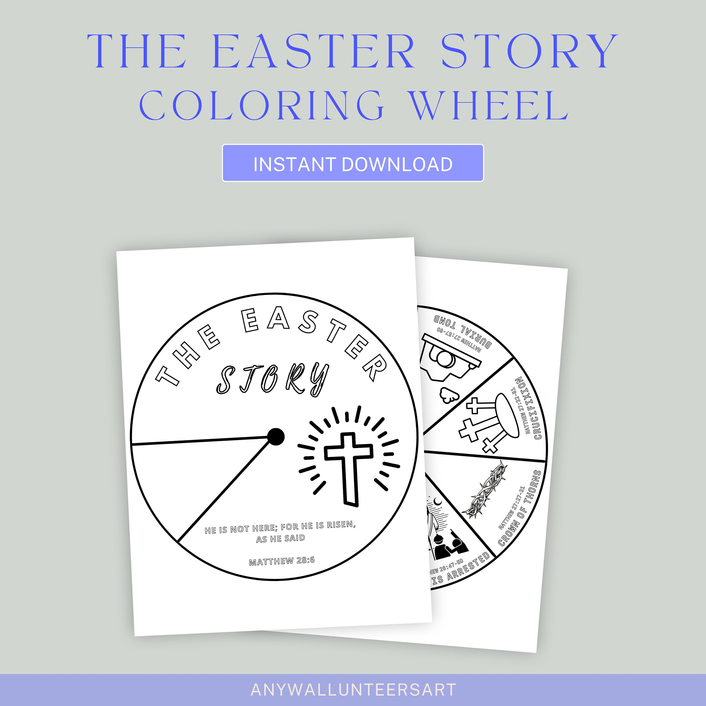 The Easter Story Bible Coloring Wheel, Printable Bible Activity, Bible ...