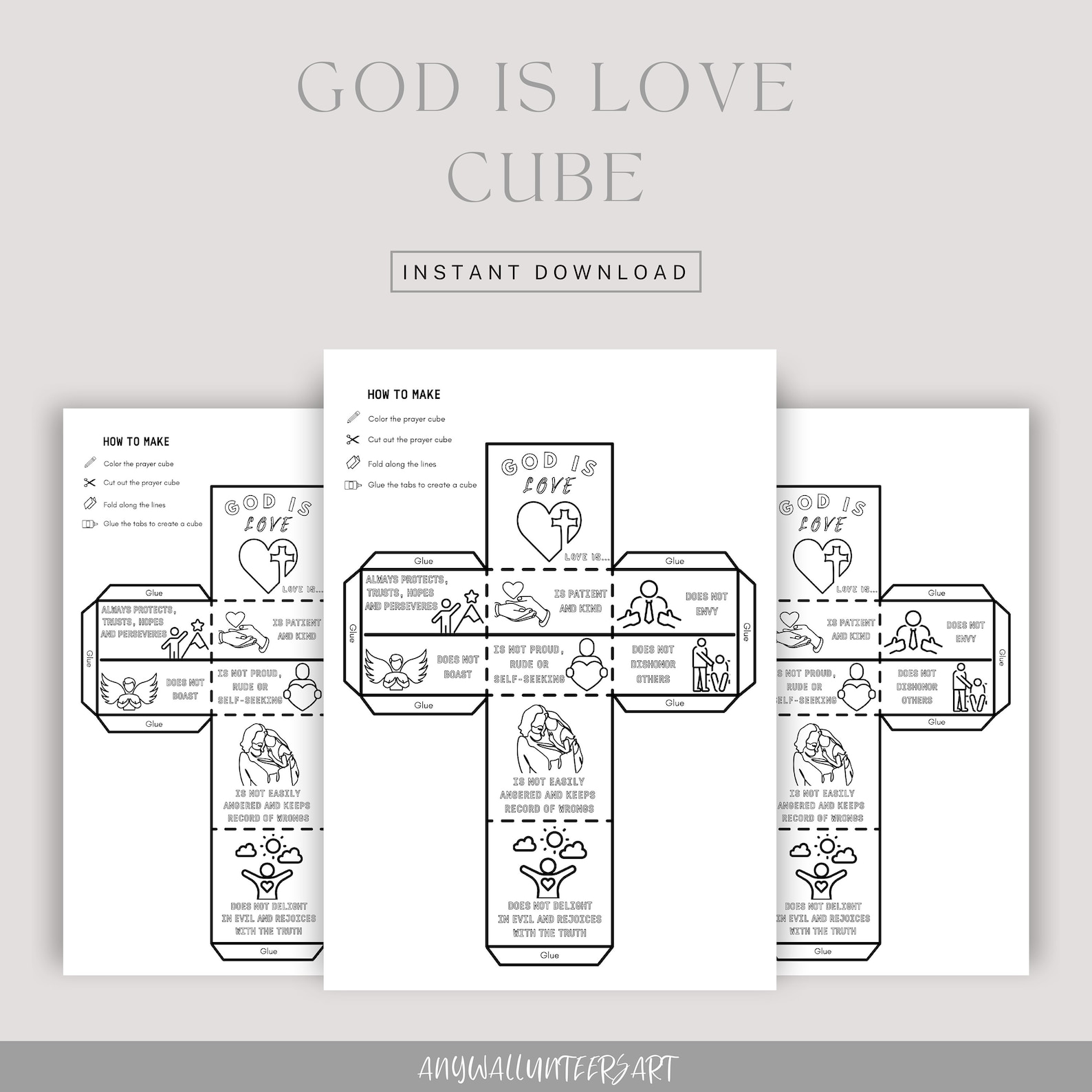 God is Love Coloring Cube,printable Bible Coloring Page Learning Sheet ...