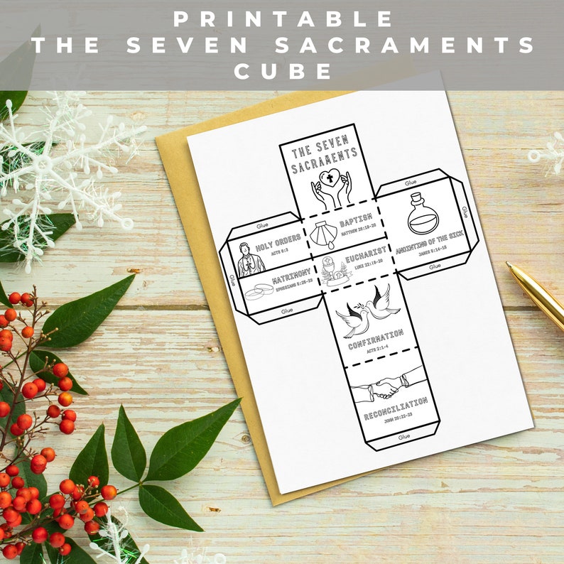 The Seven Sacraments Cube, Bible Coloring Page Learning Sheet ...
