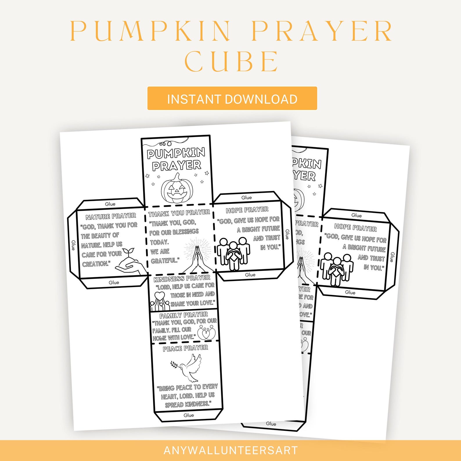Pumpkin Prayer Coloring Cube for Kids,christian Fall Craft,printable ...
