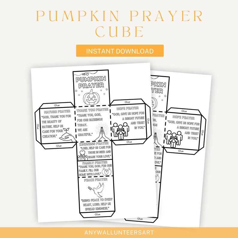 Pumpkin Prayer Coloring Cube for Kids,christian Fall Craft,printable ...