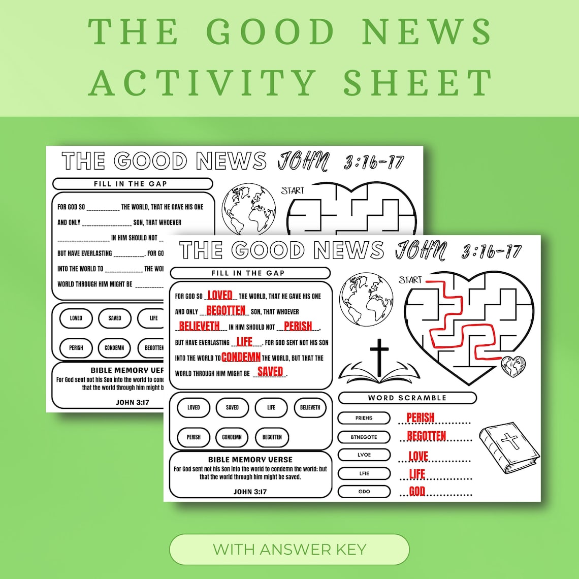 The Good News Activity Sheet, Bible Story Activity Placemat, Bible Coloring Page, Bible Verse ...