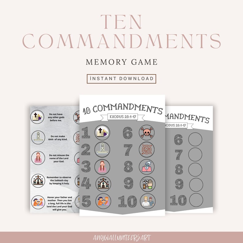 The Ten Commandments Printable Memory Game, Bible Verse Sunday School ...