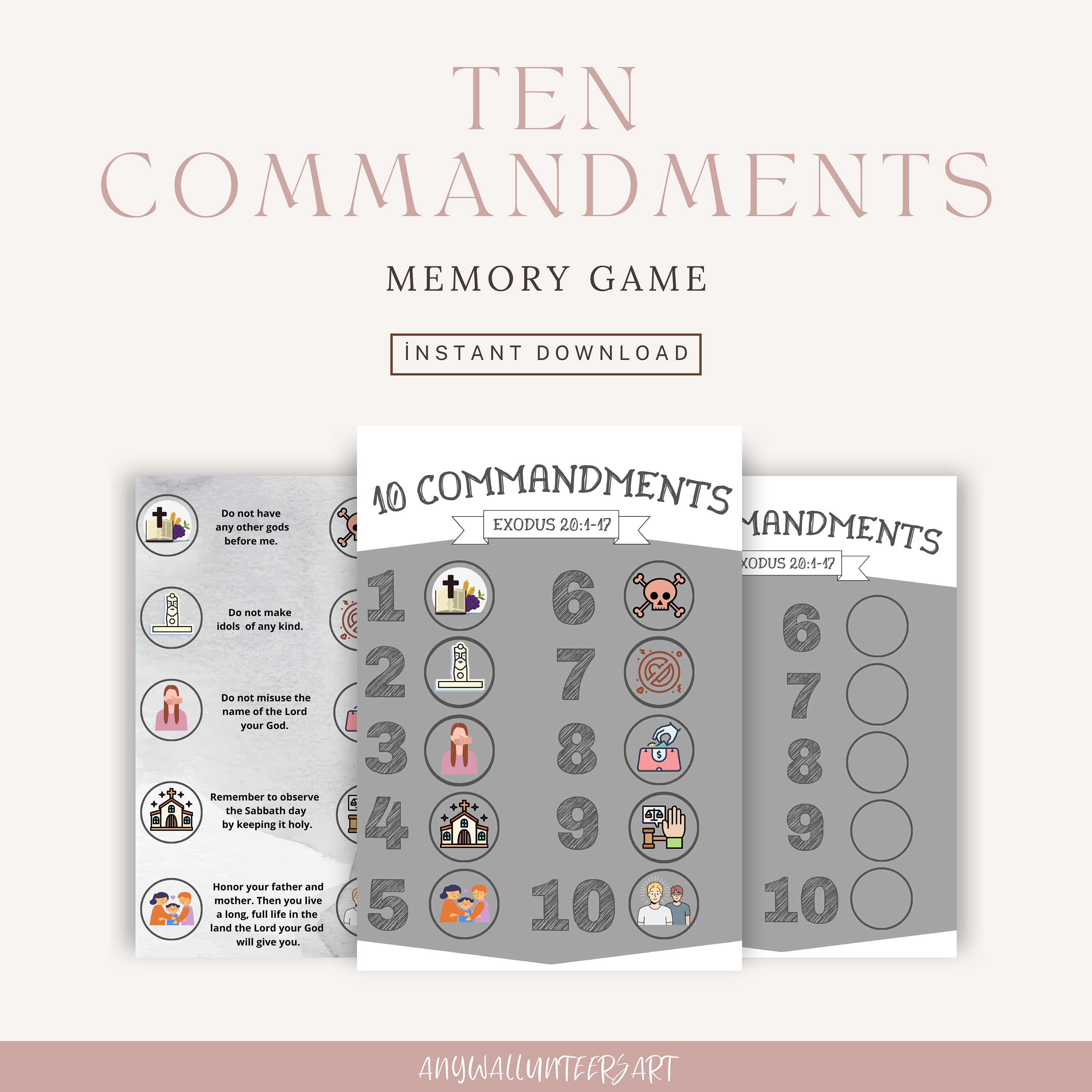 The Ten Commandments Printable Memory Game, Bible Verse Sunday School ...