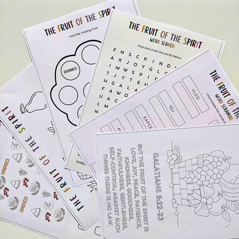 Galatians 5:22-23 Fruit of the Spirit Activity Pack for Kids, Printable ...