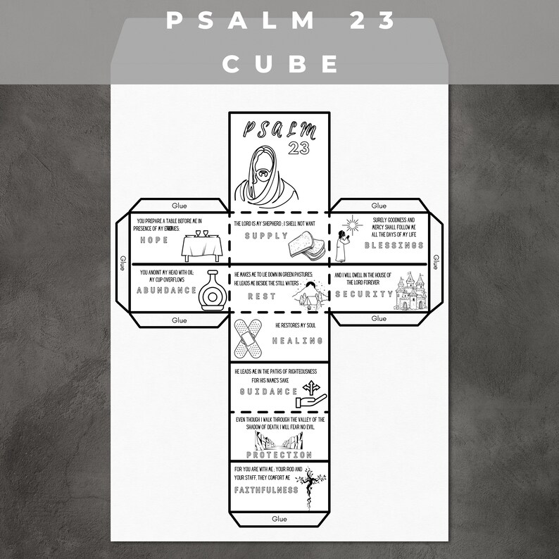 Psalm 23 Coloring Cube, Printable Sunday School Craft, Bible Coloring ...