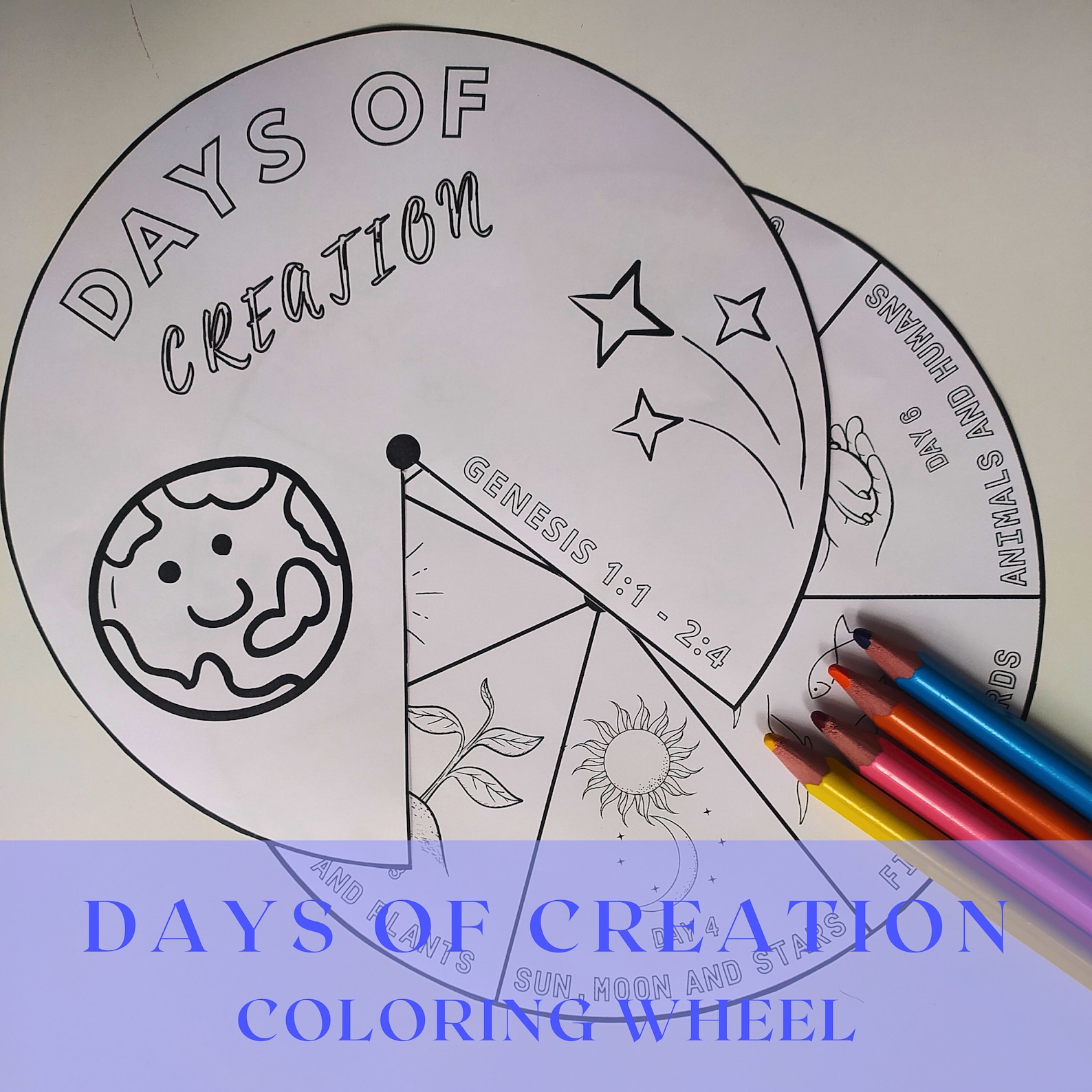 Days of Creation Coloring Wheel, Printable Bible Activity (digital ...