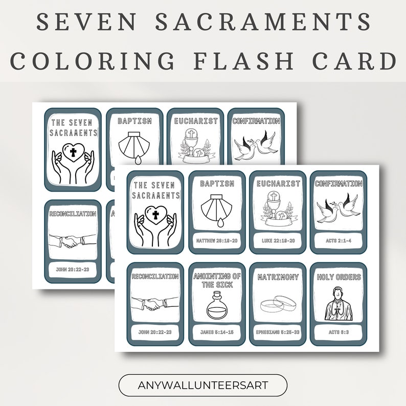 The Seven Sacraments Coloring Flash Card, Printable Sunday School ...