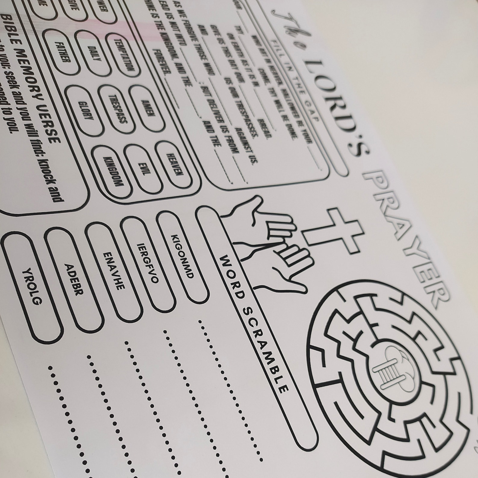 The Lord's Prayer Activity Sheet, Bible Story Activity Placemat, Bible ...