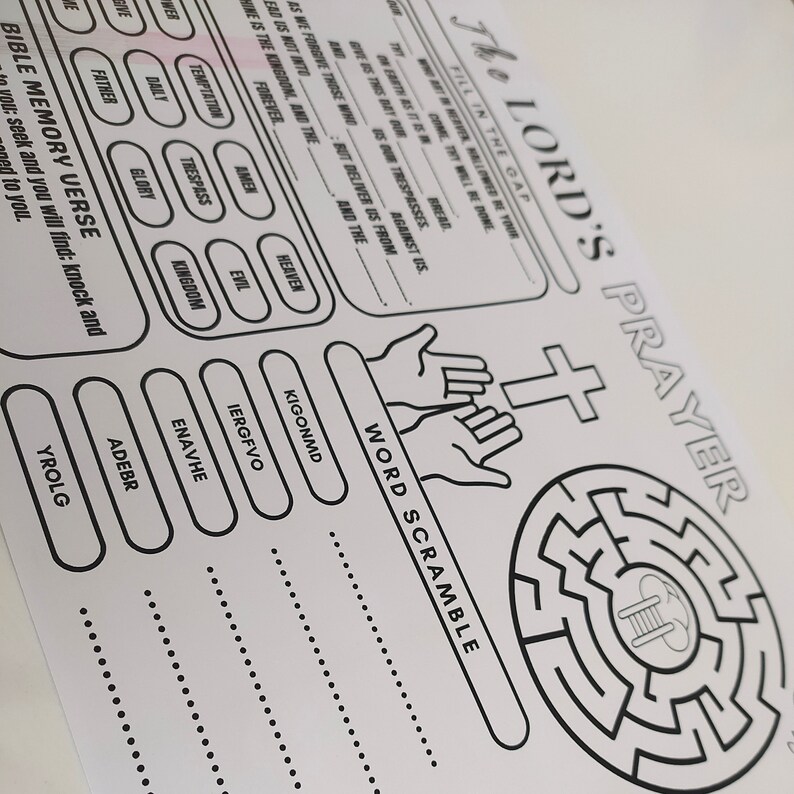 The Lord's Prayer Activity Sheet, Bible Story Activity Placemat, Bible ...