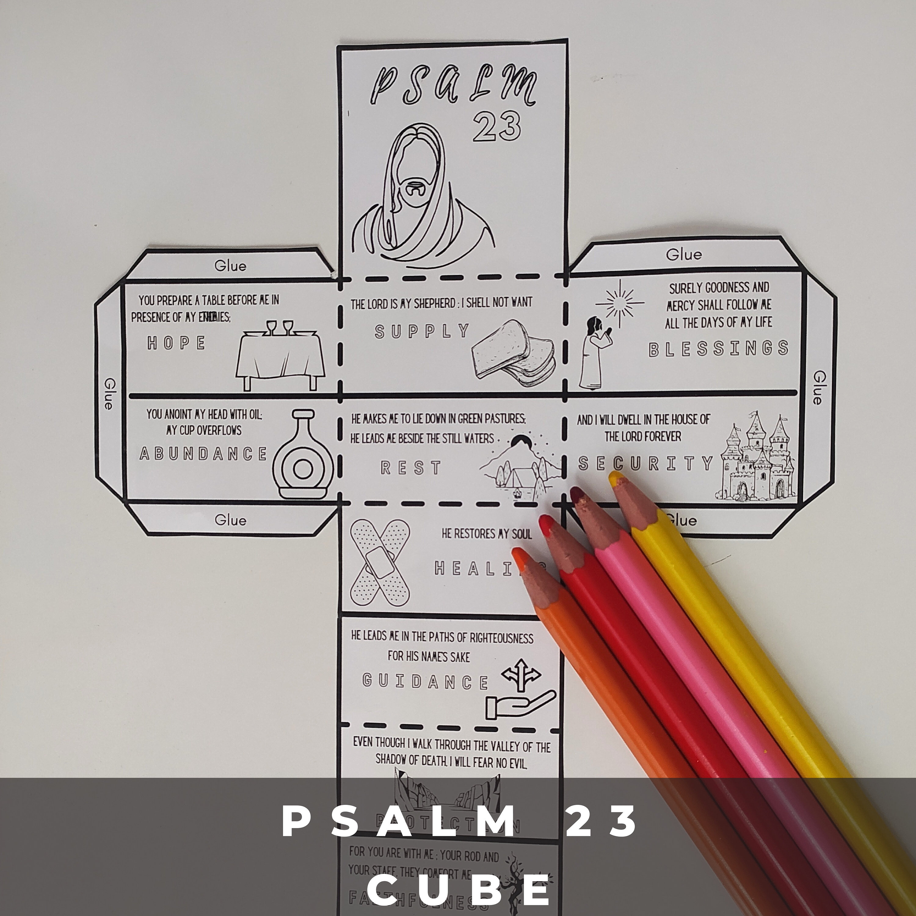 Psalm 23 Coloring Cube, Printable Sunday School Craft, Bible Coloring ...
