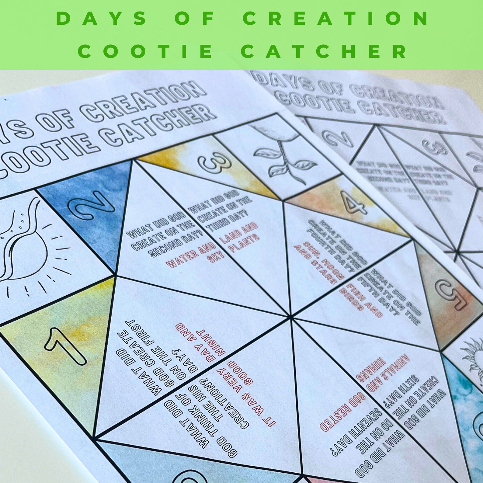 Days of Creation Cootie Catcher Sunday School Bible Activity, Days of ...